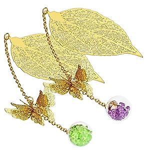 ZIZZON Metal Leaf Bookmark with 3D Butterfly Pendant Christmas Thanksgiving Unique Gift for Book Lover Teacher Women and Girls 2 Pack