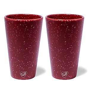Silipint: Silicone Pint Glasses: 2 Pack Speckled Red - 16oz Unbreakable Cups, Flexible, Sustainable, Hot/Cold, Non-Slip Easy Grip
