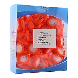 Simsii Syringe Filters, CA, Non Sterile, Diameter: 25 mm, Micron Pore Size: 0.45 um, Disc Shape Orange Corded,Pack of 100