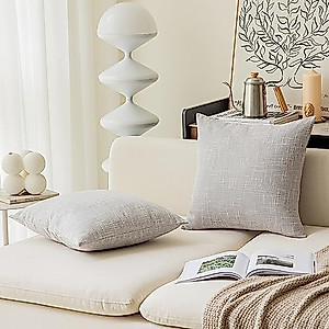 Kevin Textile Decor Pillow Cover Star Faux Linen Cushion Case with Hidden Zipper for Sofa/Chair/Couch, 2 Pcs, 16"x16", Grey White