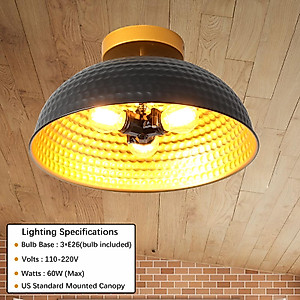 JackLove Semi Flush Mount Ceiling Light Fixture,Hammered Metal Shade Closed to Ceiling Lamp,3-Light Modern Industrial Ceiling Light for Hallway Entryway Foyer Living Room Badroom