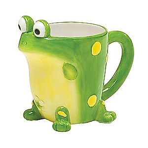 Burton Frog Coffee Mug with Gift Box, Green Porcelain Ceramic Cup with Large Handle, 10 oz Capacity