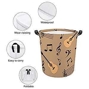 Guitars and Note Large Laundry Basket Hamper Bag Washing with Handles for College Dorm Portable
