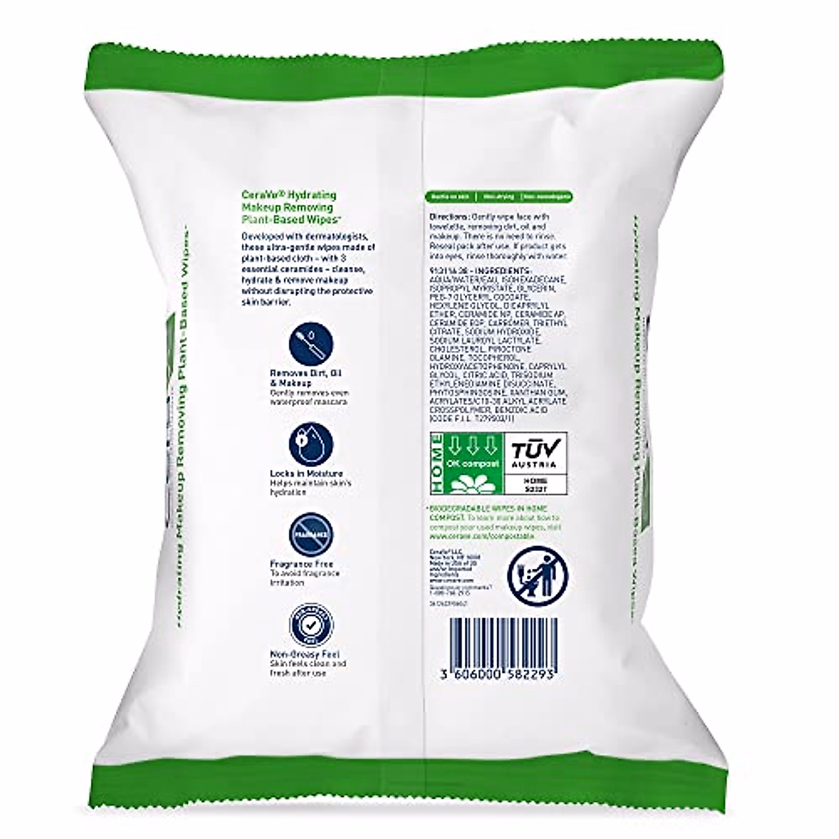 CeraVe Hydrating Facial Cleansing Makeup Remover Wipes| Plant Based Face Wipes| Biodegradable in Home Compost| Face Wash Cloth| Suitable for Sensitive Skin| Fragrance-free Non-comedogenic| 25 Count