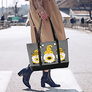 Bee Gnomes Laptop Tote Bag for Women Teacher Canvas Tote Bags Work Travel Bag Handbags Purse with Zipper