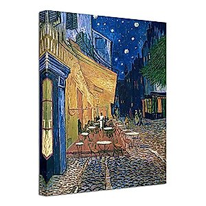 Wieco Art Cafe Terrace at Night Modern Stretched and Framed Giclee Canvas Prints Van Gogh Oil Paintings Reproduction Cityscape Picture on Canvas Wall Art Ready to Hang for Bedroom Kitchen Home Decor