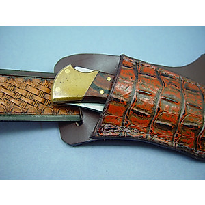 Leather Right Cross Draw Pocket Knife Sheath for a Buck 110 Are 112. Alliagor Print Leather on Top. Sheath Only!