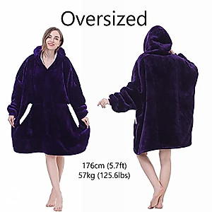 Kipswiza Oversized Wearable Blanket Sherpa Fleece Thick Warm Hoodie Blanket Big Hooded Sweatshirt Hoodie Blanket for Adults Women Girls Teenagers Teens Men Dark Purple