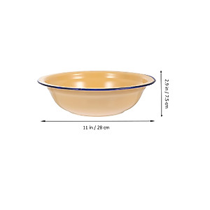 Hemoton Spa Bathroom Decor 2Pcs Enamel Bowls Vintage Enamel Basins Thickened Enamel Mixing Bowl Soup Plates Round Salad Serving Bowl Soup Bowl Enamel Tableware for Kitchen 28cm Yellow Enamelware