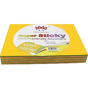 4A Super Sticky,6 x 8 Inches,Extra Bright Color Assorted,Lined,Self-Stick Notes,50 Sheets/Pad,4 Pads/Pack,200 Sheets/Pack,4A 608S-Lx4