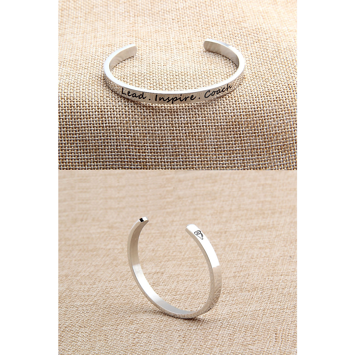 FEELMEM Cheerleader Bracelet Lead Inspire Coach Cuff Bangle Bracelet,Cheer Jewelry(SILVER)