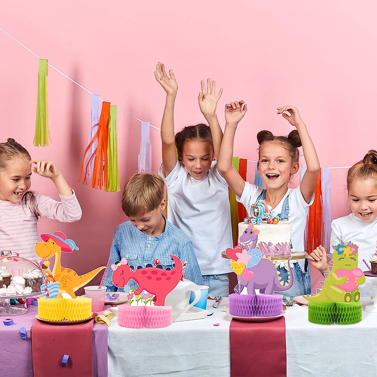 Leinuosen 9 Pcs Dinosaur Party Honeycomb Centerpieces Girls Dinosaur Center Piece for Table Decorations 3D Table Toppers Birthday Party Supplies for Baby Shower Decor Props