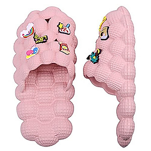 FJPTREN Kids Bubble Slides Slippers Funny Bubble Shoes Soft EVA Lychee Slides Soft Pillow Spa Slippers For Gym House Slippers Shower Bedroom Slippers Pink Size 2-2.5 (Little Girls)