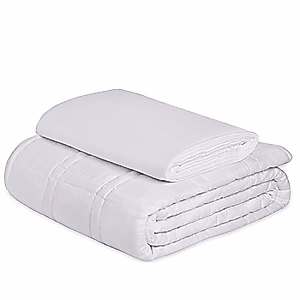GNO Premium Adult Weighted Blanket & Removable Bamboo Cover - (15 Lbs - 48''x72'' Full Size) - 100% Oeko Tex Certified Cooling Cotton & Glass Beads - Organic Heavy Blanket - Designed in USA - White