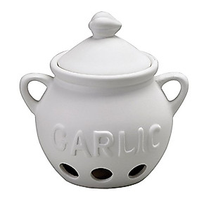 HIC Harold Import Co. Garlic Clove Keeper White Vented Ceramic Storage Container With Lid, 5.25" x 5.5"/16 oz