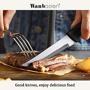 Wanbasion 8-Piece Steak Knife Set Dishwasher Safe, Steak Knife Set Stainless Steel, Kitchen Steak Knife Set Sharp - Scratch Resistant & Rust Proof