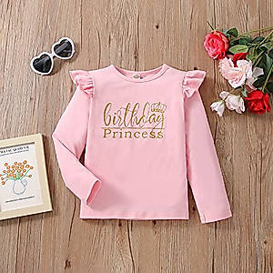 Toddler Kids Baby Birthday Girl Shirt Girls Birthday tee Outfit Toddler Baby 2nd 3rd 4th 5th 6th 7th Princess Vest Long Sleeve T-Shirts Top
