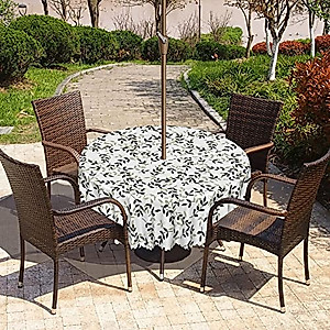 Lirduipu Botanical Pattern Round Outdoor Tablecloth,Outdoor Round Tablecloth with Umbrella Hole - Water Resistant Spillproof,for Party Patio Garden Tabletop Decor(52" Round,White Pale Khaki)