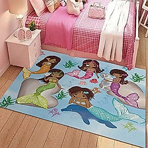 Radixnine Girls Bedroom Rugs Mermaid Room Rugs Bedroom Rugs Black Girls Large Area Rugs Teenage Girls Room Decor Anti-Slip Comfort Floor Mats Lounge Chair Rugs 39 * 59 Inches
