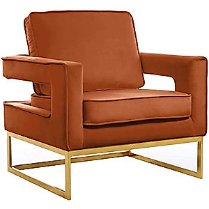 Meridian Furniture Noah Collection Modern | Contemporary Velvet Upholstered Accent Chair with Durable Stainless Steel Base, 33.5" W x 29.5" D x 35.5" H, Cognac