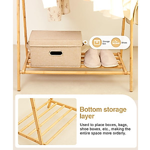 Cozivolife Bamboo Clothes Rack with Storage Shelf, Portable Garment Rack Clothing Racks for Hanging Clothes, Foldable Wardrobe Storage Rack for Entryway and Bed Room (Natural)