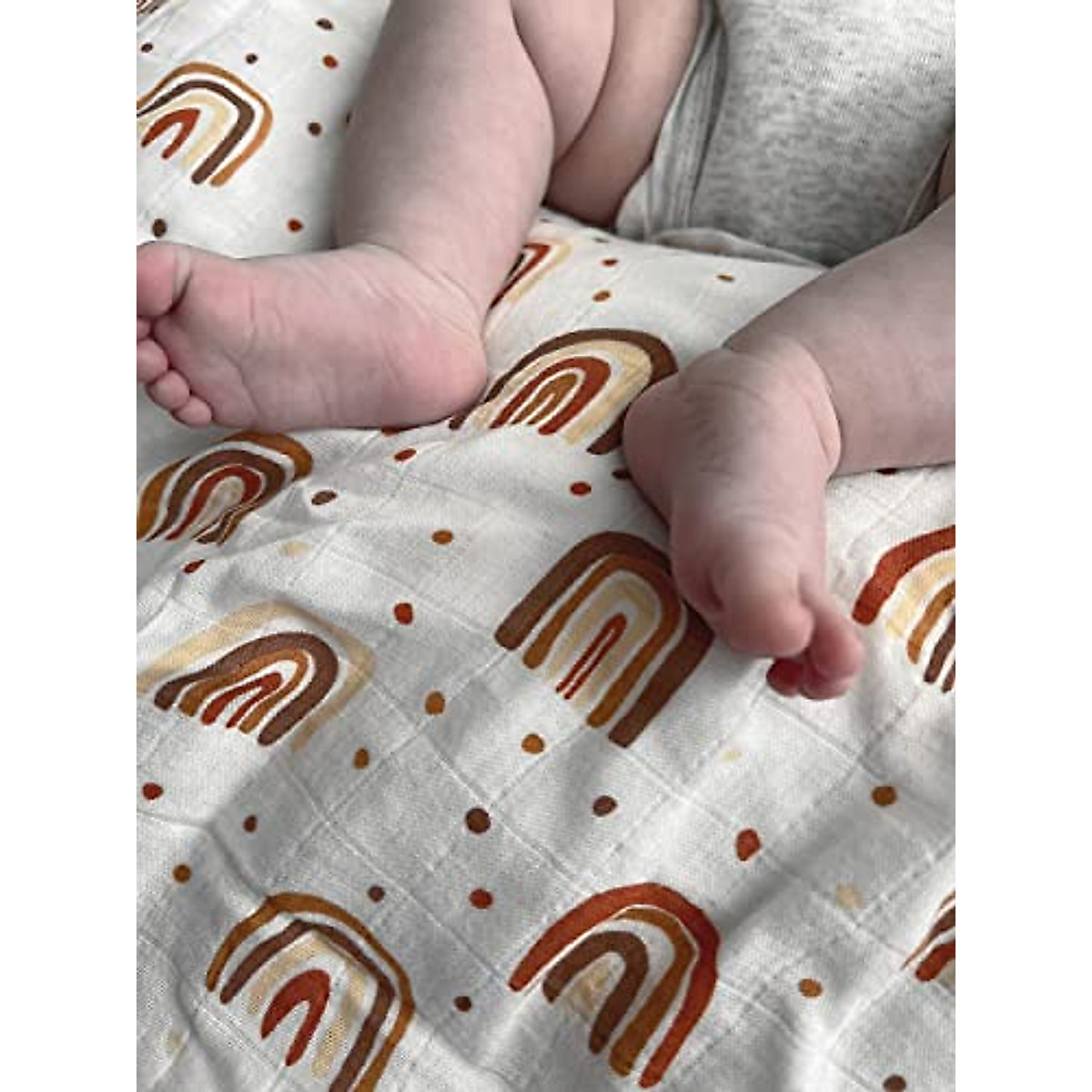 Baby Muslin Baby Swaddle Blanket Rainbow Print, Luxurious, Soft and Silky, 70% Bamboo 30% Cotton 47x47inch，Neutral Receiving Blanket  Receiving Swaddlinget for Boys & Girls