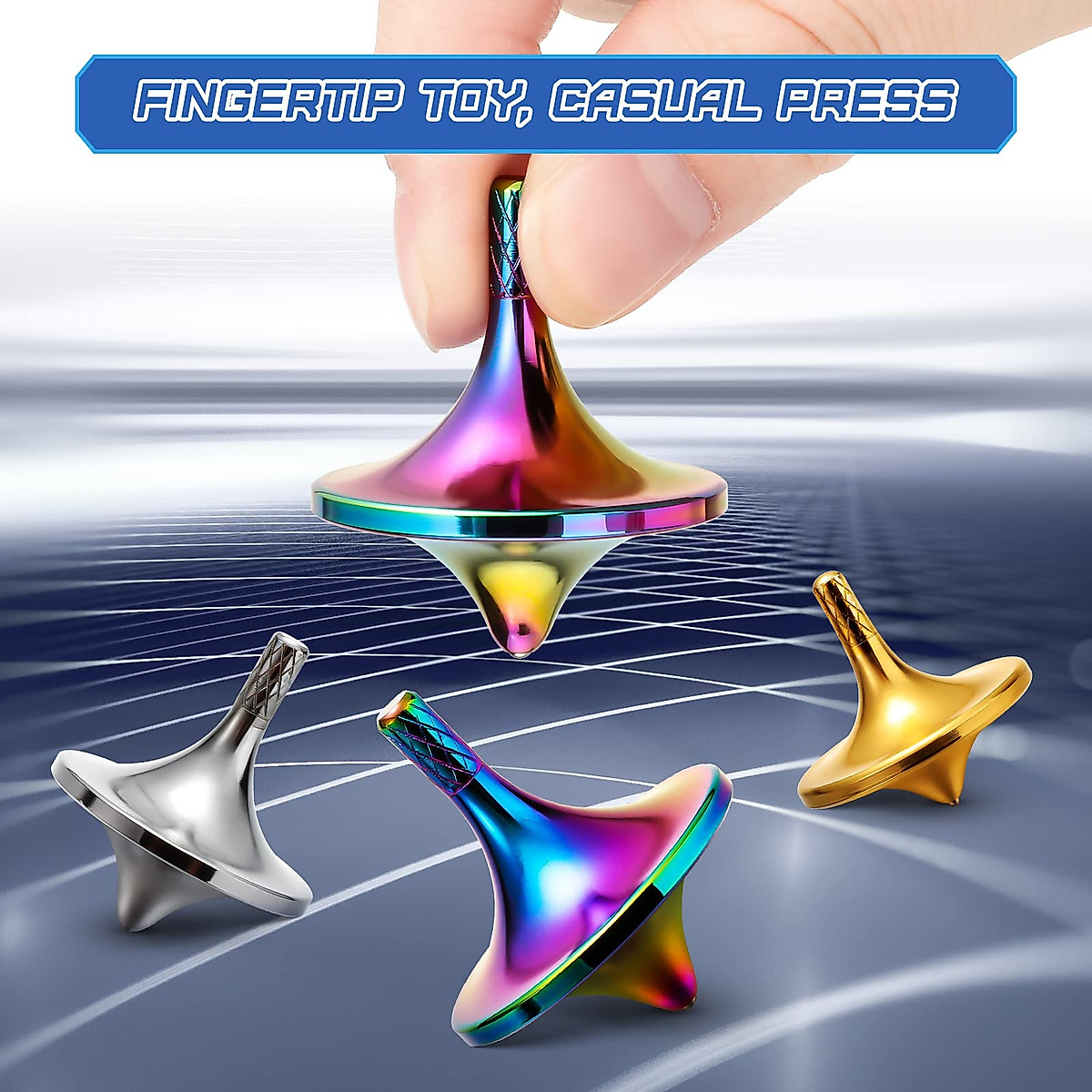 3 Pieces Brass Metal Top Spinner Kinetic Desk Fidget Toy Spinner Good Balance Desktop Toy for Teens Adults Kill Time Long Time Focus Anxiety Stress Relief, 3 Colors(Large (1.26 x 1.45 Inch))