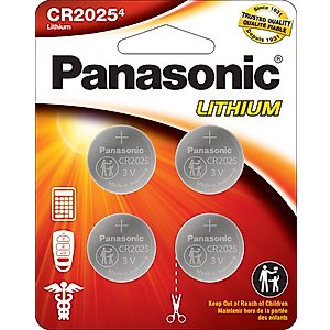 Panasonic CR2025 3.0 Volt Long Lasting Lithium Coin Cell Batteries in Child Resistant, Standards Based Packaging, 4-Battery Pack