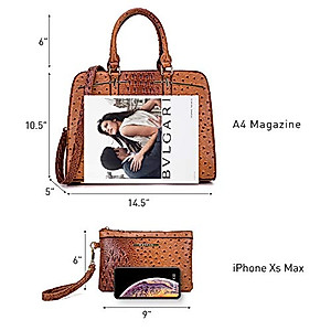 Dasein Women Satchel Handbags Shoulder Purses Totes Top Handle Work Bags with 3 Compartments (4-Ostrich Brown)
