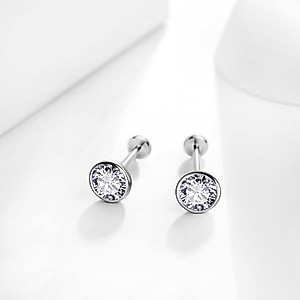 VOJO Flat Back Stud Earrings 20G G23 Titanium CZ Hypoallergenic Threadless Cartilage Piercing Jewelry for Women (20G, White CZ)