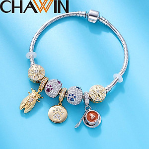 Always in My Heart Sparkling Paw Print Dangle Charm, 925 Sterling Silver Dog Cat Charms, Beads with CZ Stones Compatible with Pandora Charm Bracelet Necklace, Gift for Women/Wife/Mother/Pet Lover