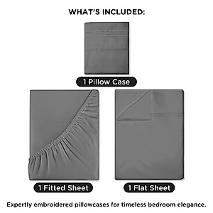ROYALE LINENS 3 Piece Twin Sheets Set - Soft Brushed 1800 Microfiber Bedding - 1 Fitted and 1 Flat Sheet, 1 Pillow case - Wrinkle Free & Fade Resistant - Hotel Luxury Bed Sheets Set (Grey, Twin)