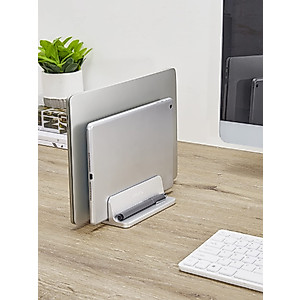 JARLINK (Upgraded Dock Version Vertical Laptop Stand, Double Desktop Stand Adjustable Laptop Holder (up to 17.3 inches) Compatible with All MacBook Pro/Air/Microsoft Surface (Silver)
