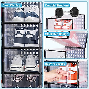 Suptsifira Shoe Storage Box,18 Packs Shoe Boxes Clear Plastic Stackable, Space Saving Collapsible Shoes Sneaker Container Storage Box, Shoe Boxes with Lids for Closet, Storage and Display (Black) (18 pack) (19 pack)