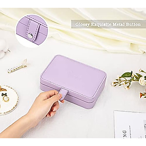 Voova Small Jewelry Organizer Box, Travel Jewelry Case for Women Teen Girls, Mini PU Leather Portable Jewellery Storage Boxes Holder with Smart Earrings Plate for Necklaces Rings Bracelets, Lavender