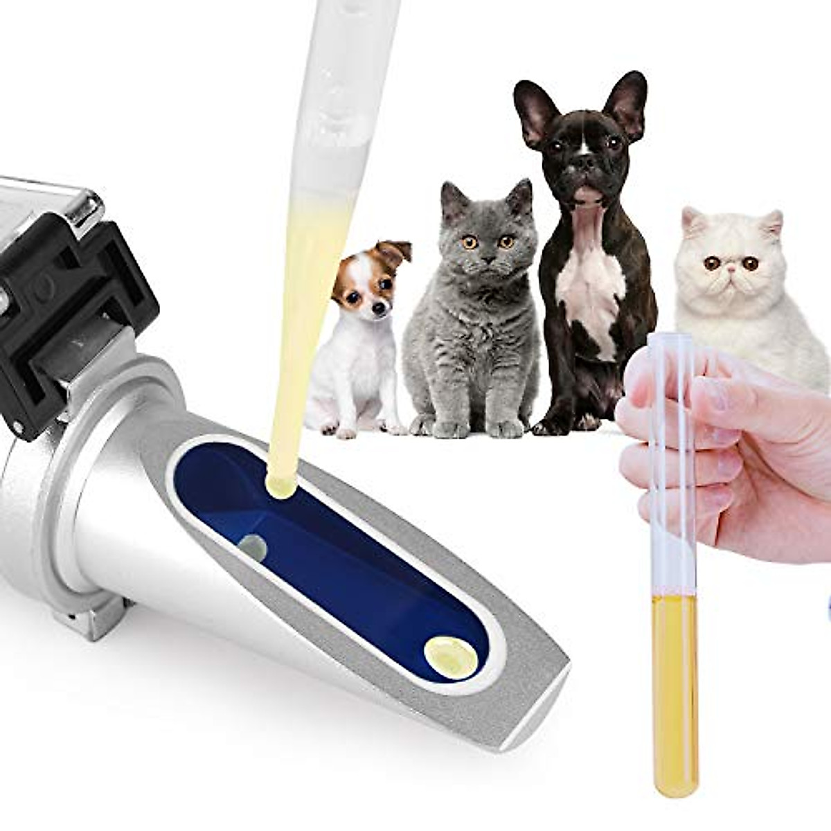 Pet Dog Cat Refractometer Pet Urine Specific Gravity Refractometer Serum Plasma Protein: 2~14g/dl, Clinical Animal Refractometer Hydrometers Urine Tester 1.000-1.060SG for Veterinary Cat Dog Pets