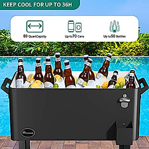 YITAHOME 80 Quart Rolling Cooler Cart with Bottle Opener Drainage, Portable Patio Cooler Rolling on Wheels, Outdoor Rolling Beverage Cart Drink Cooler for Patio Pool Deck Party BBQ Cookouts (Black)