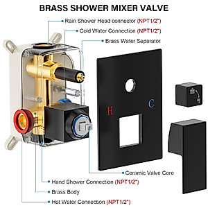 FPXRNG Black Shower Faucet Set, Rainfall Shower System with Rain Shower Head and Handle Set, Wall Mounted Shower Fixtures, Full Metal Trim Repair Kit 10 inch Matte Black (With Shower Valve)