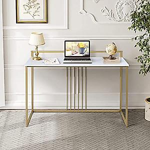 FurnitureR Computer Desk with Metal Frame 47.2 inches Home Office Writing Table Modern Design Work Space, White