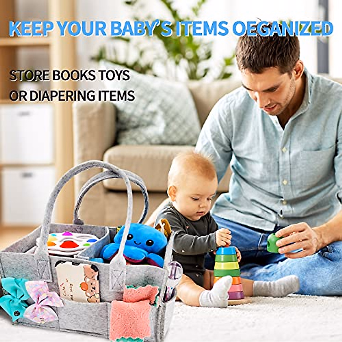 Baby Diaper Caddy Organizer,Portable Belt Diaper Caddy,Large Diaper Storage Caddy,Grey Travel Nursery Baskets,Baby Storage Organizer Nappy Holder Car Organizer