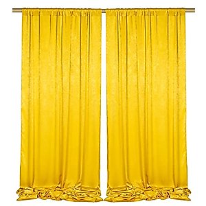 SHERWAY 2 Panels 4.8 Feet x 10 Feet Gold Thick Satin Backdrop Drapes, Non-Transparent Soft Window Curtains for Wedding Party Ceremony Stage Décor