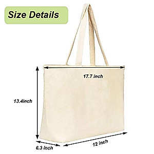 3PCS 12oz Canvas Grocery Shopping Bags 17.7 X 13.4 X 6.3 Inches Reusable Blank Cotton Canvas Totes Washable Foldable Eco-friendly Craft Canvas Bag White