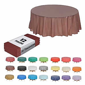 Evershine 12-Pack Heavy Duty Brown Round 84" Plastic Table Covers Tablecloth (Reusable) (Round 84", Brown)