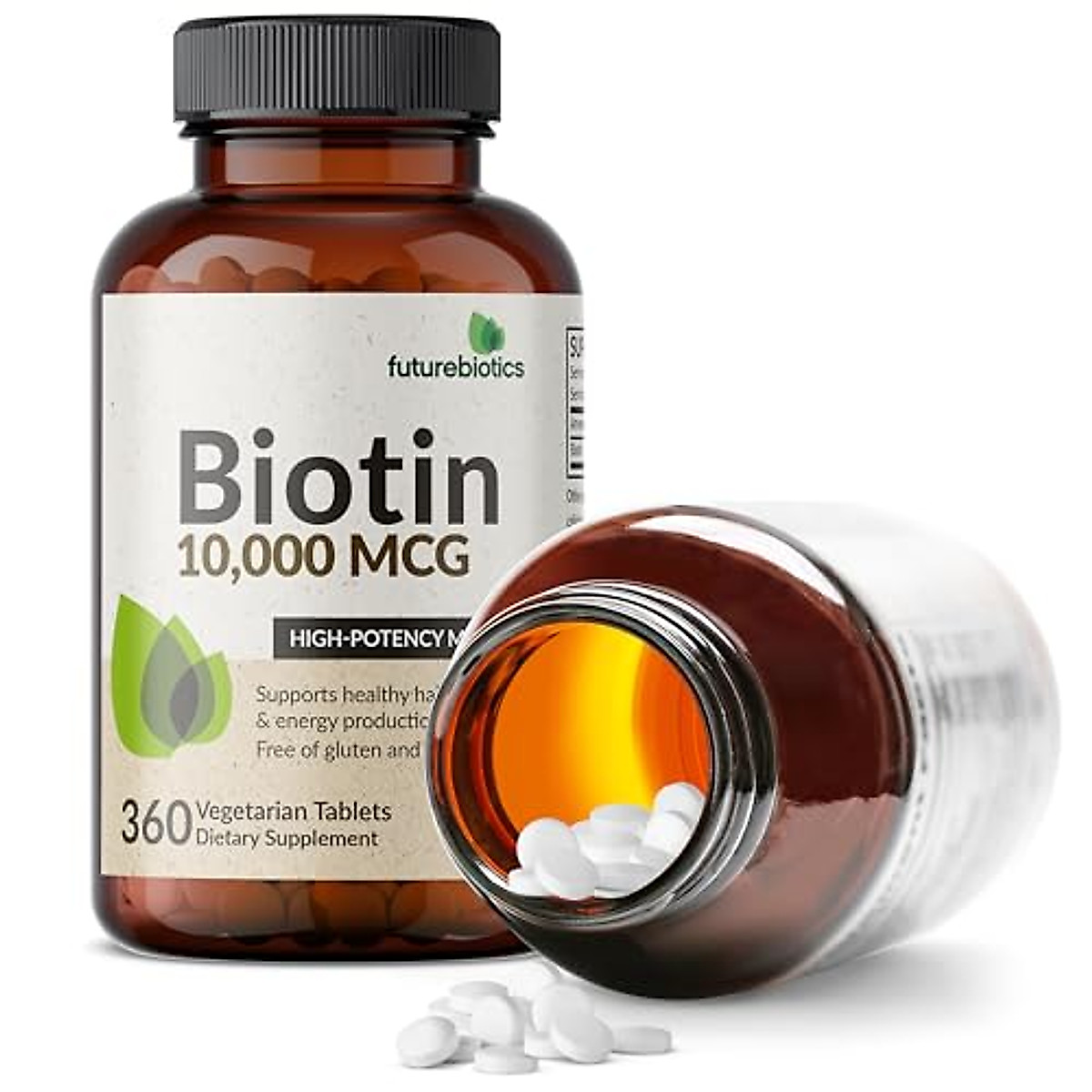 Futurebiotics Biotin 10,000 MCG High Potency Tablets Supports Healthy Hair, Skin & Nails & Energy Production, Non-GMO, 360 Vegetarian Tablets