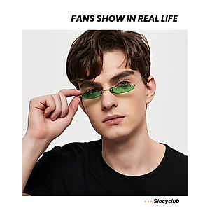 Slocyclub Vintage Rectangle Skinny Sunglasses for Women Men, Retro Small Thin Sunglasses, Rimless Trendy Sunglasses