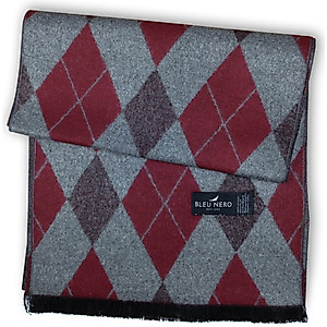 Livativ Bleu Nero Luxurious Winter Scarf for Men and Women – Large Selection of Unique Design Scarves – Super Soft Premium Cashmere Feel Burgandy/Grey Argyle