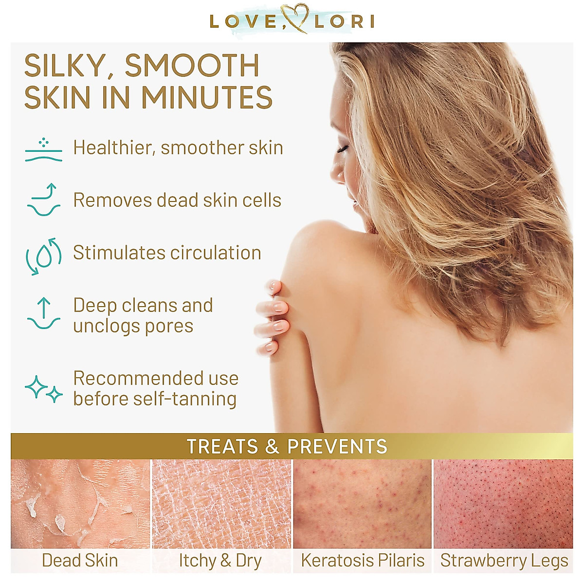 LOVE, LORI Exfoliating Glove (Set of 2) - 100% Viscose Fiber Exfoliating Mitt - Dead Skin Remover for Body, Keratosis Pilaris & Self Tanning - Improve Skin Texture - Self Care Gifts for Women