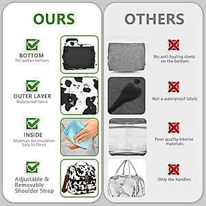 LOKASS Lunch Box for Women-Double Deck Insulated Adults Lunch Bag with Removable Shoulder Strap-Cow Print Cute Wide Open Lunch Tote for Work/Office/Picnic/Beach/Travel