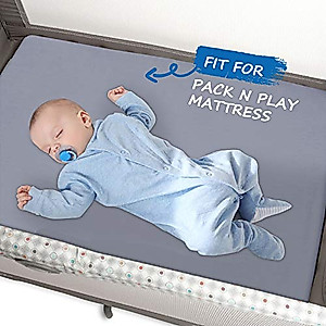Pack n Play Sheets Fitted 2 Pack for Dream On Me Play Yard, Mini Crib Sheets Set for Baby Girls Boys, Portable Playard Sheet, Ultra Soft Microfiber Pack n Play Mattress Sheet, Grey and Navy