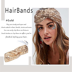 CAKURE Sequins Headbands Criss Cross Hairbands Stretchy Wide Head Bands Turban African Head Wrap Hair Accessories for Women and Girls Pack of 1 (Gold)